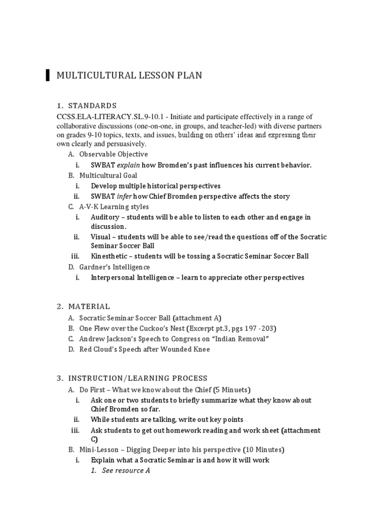 Edu 280 Multicultural Lesson Plan | PDF | Natural And Legal Rights | Question
