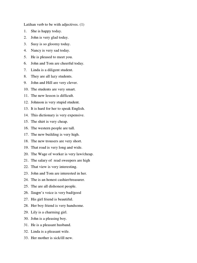 Latihan Verb To Be With Adjectives | PDF | English Language
