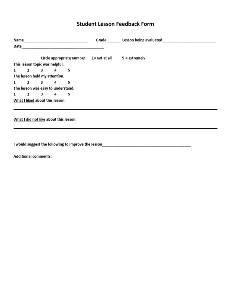 Student Lesson Feedback Form | PDF | Career & Growth | Self-Improvement