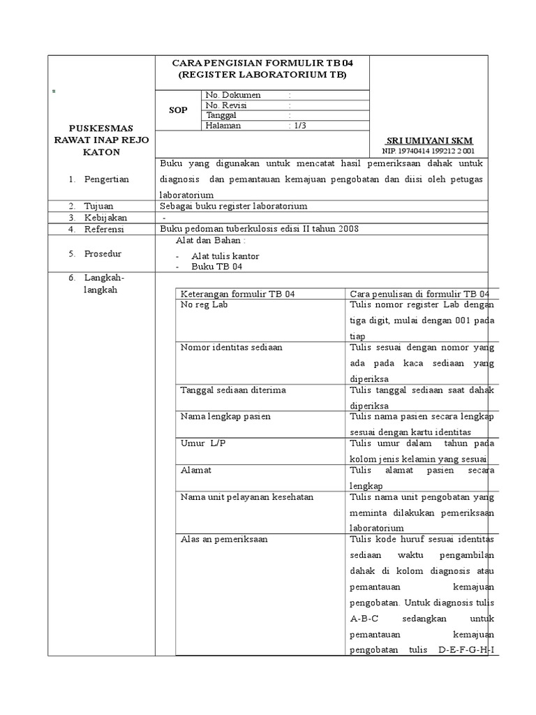 Panduan Pengisian Formulir TB 04 | PDF