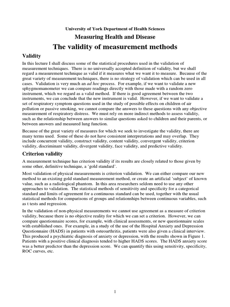 The Validity of Measurement Methods: Measuring Health and Disease | Download Free PDF | Validity ...