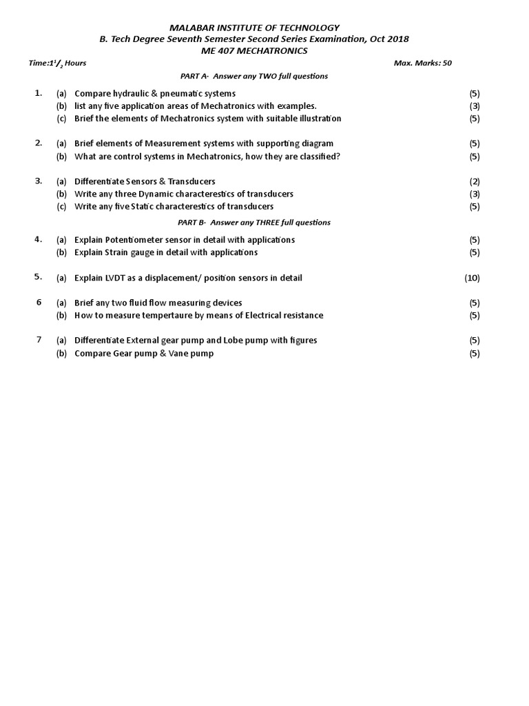 Mechatronics Exam Guide | PDF