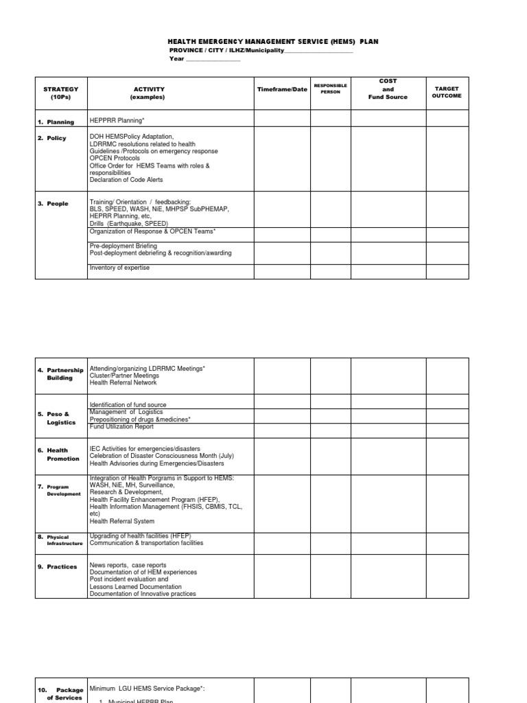 HEMS Plan Matrix | Download Free PDF | Emergency Management | Business