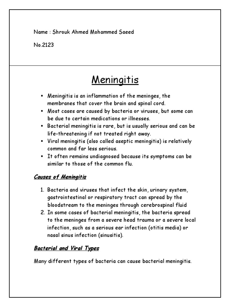 An Informative Report on Meningitis Covering Causes, Symptoms ...