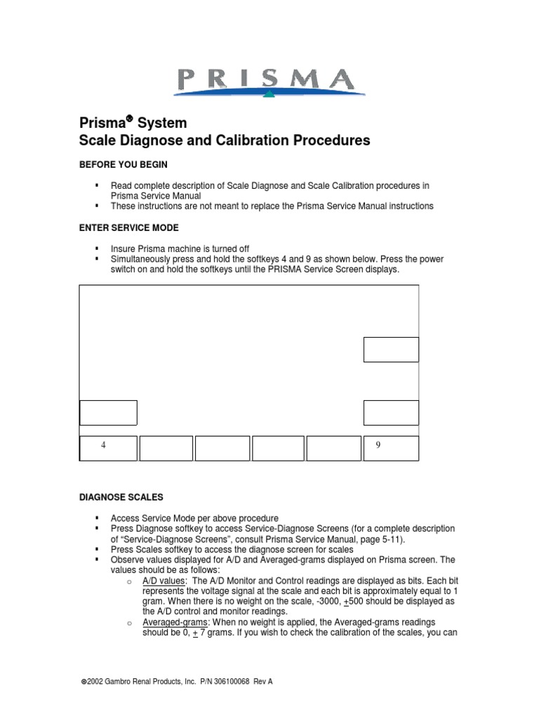 Prisma System Scale Diagnose and Calibration Procedures: Before You ...