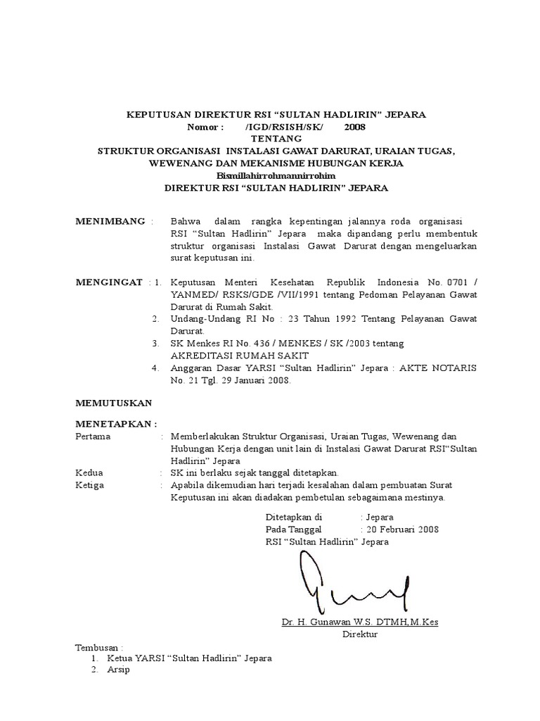 SK Struktur Organisasi Ugd | PDF