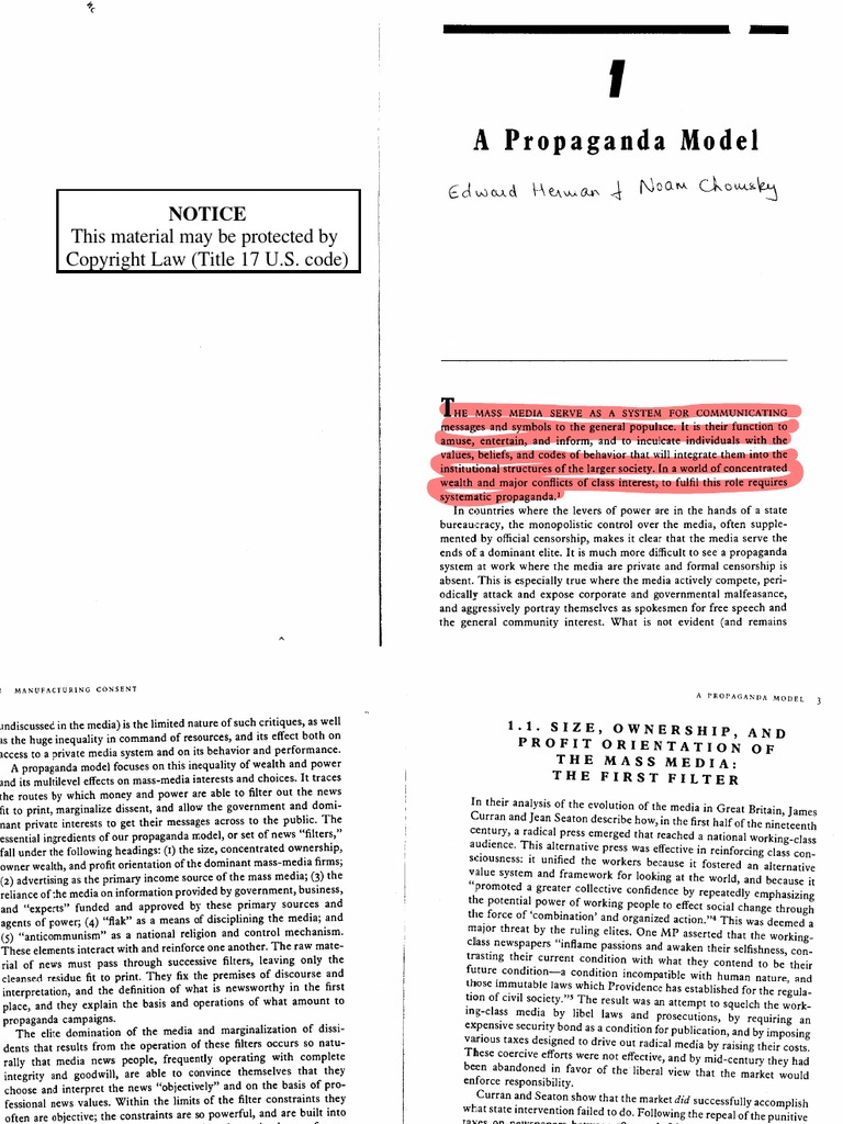 Herman and Chomsky A Propaganda Model | PDF