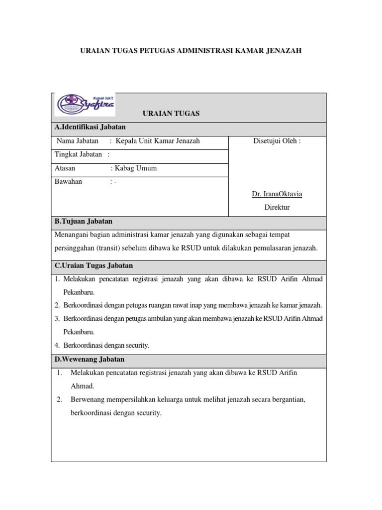 Uraian Tugas Adm Kamar Jenazah | PDF