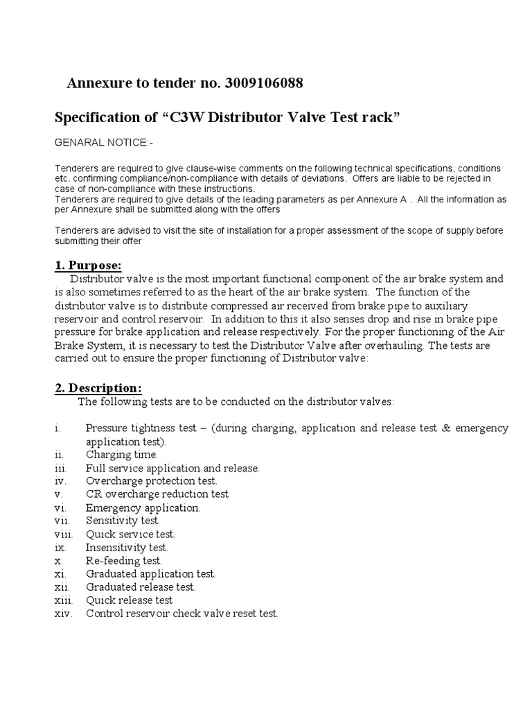 C3W Distributor Valve Test Data | PDF | Valve | Brake