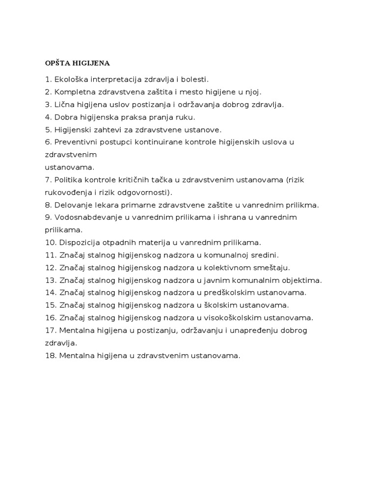 Opsta Higijena PDF | PDF