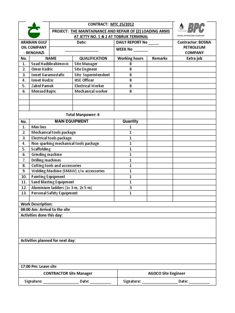 Daily Report Template Word | PDF