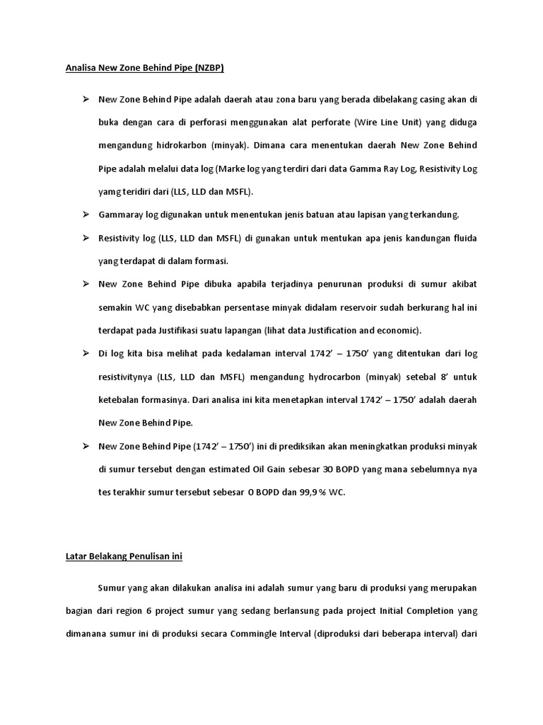 Analisa New Zone Behind Pipe | PDF