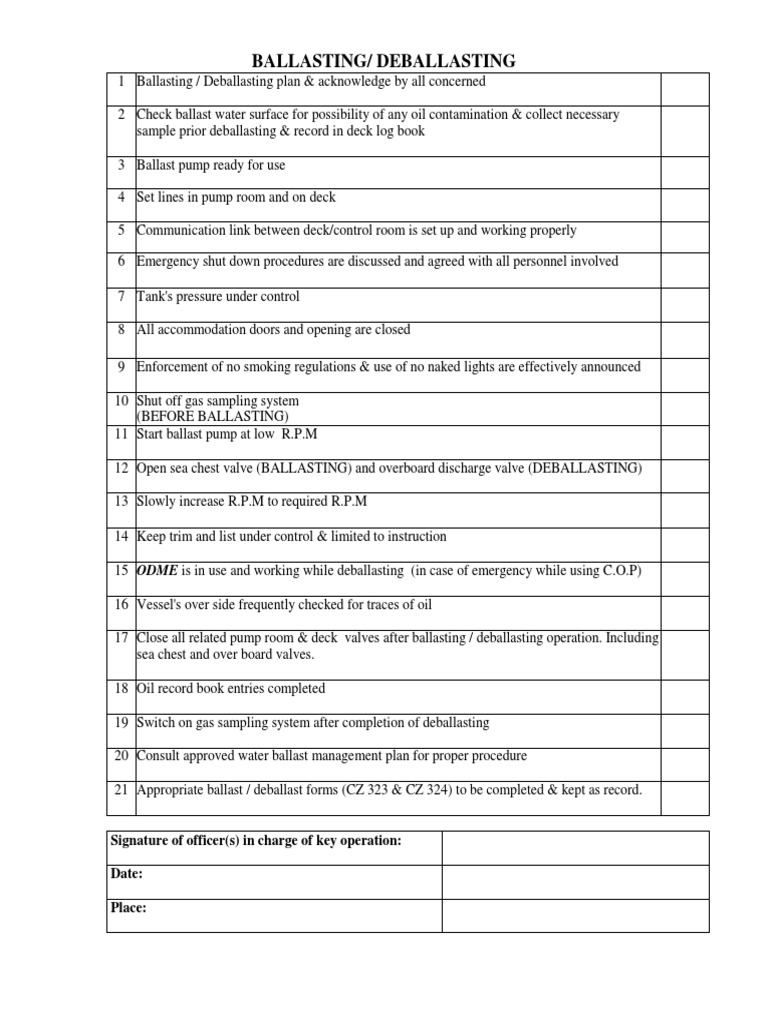 Ballasting and Deballasting Procedures | PDF