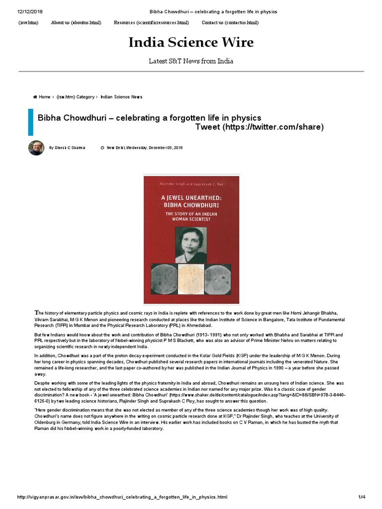 Bibha Chowdhuri - Celebrating A Forgotten Life in Physics | PDF ...