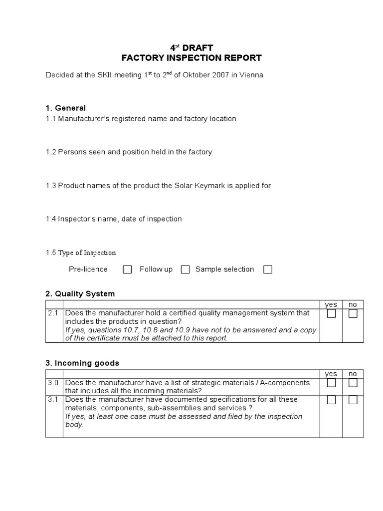 Factory Inspection Report Overview | PDF | Calibration | Evaluation