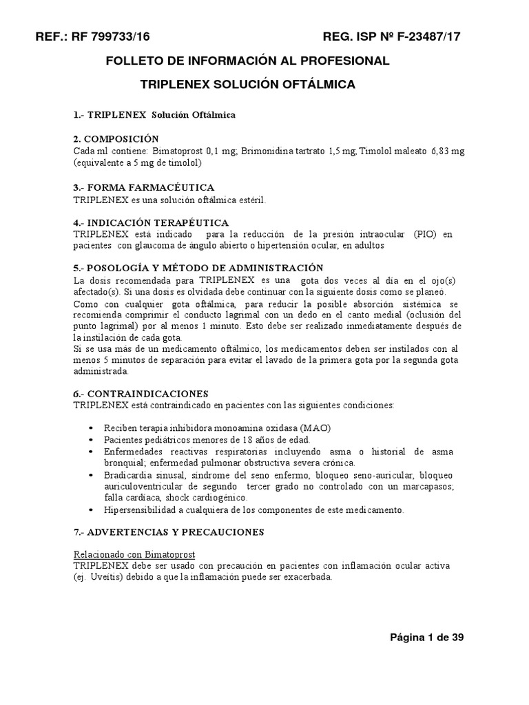 Triplenex | PDF | Farmacocinética | Glaucoma
