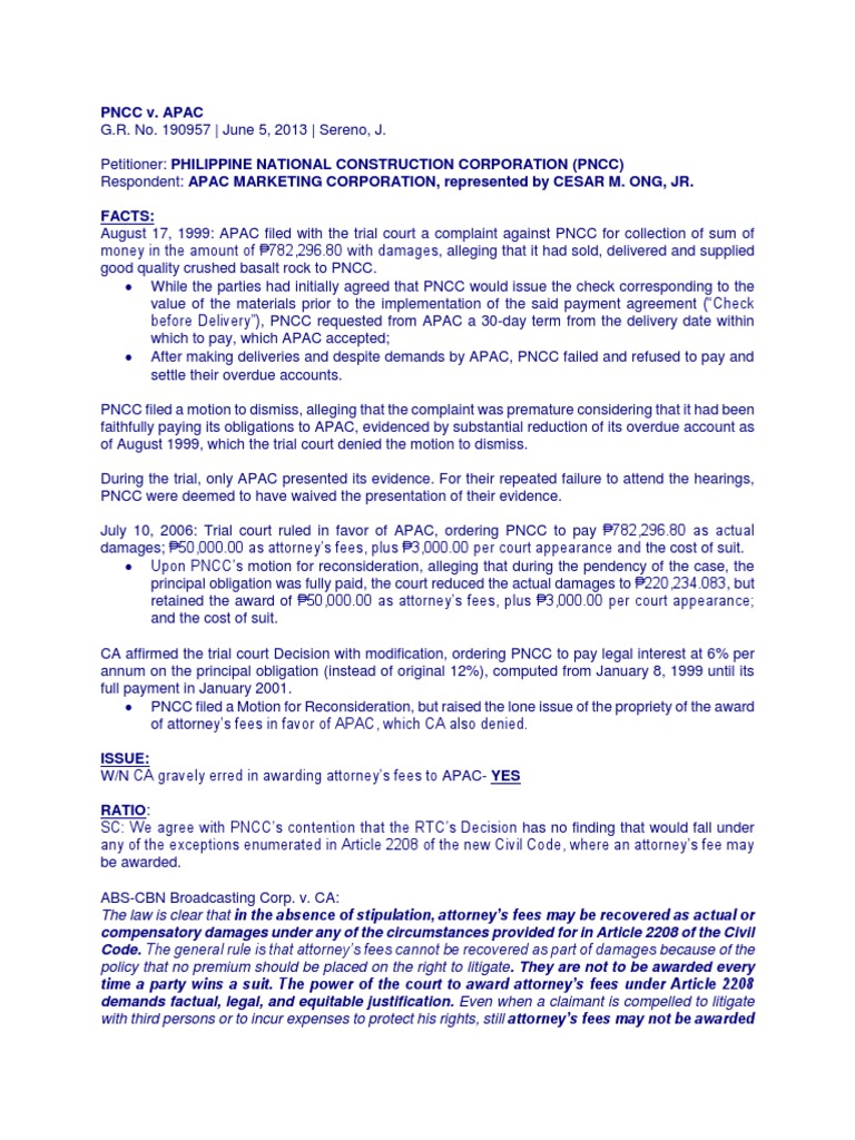 PNCC V APAC | PDF | Attorney's Fee | Lawsuit