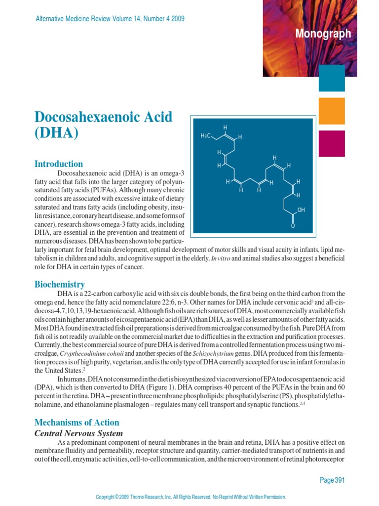 Docosahexaenoic Acid (DHA) : Monograph | PDF | Docosahexaenoic Acid ...