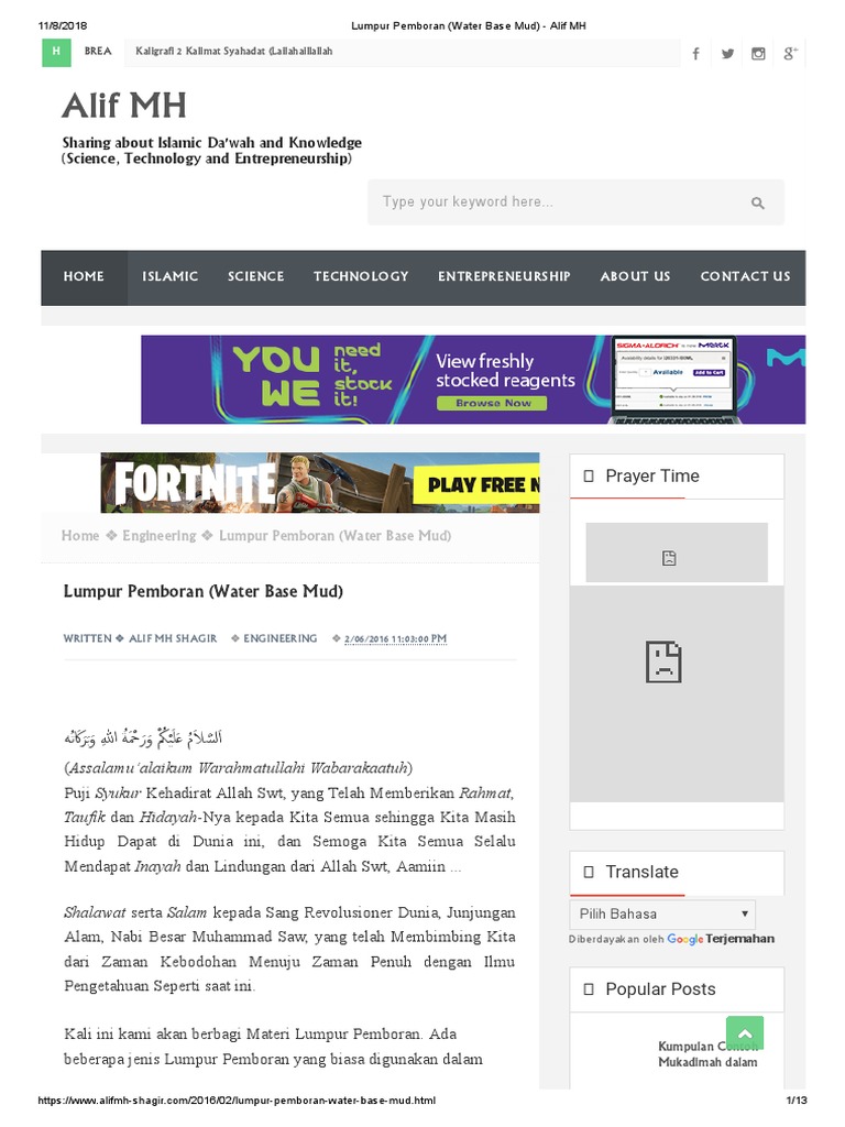 Lumpur Pemboran (Water Base Mud) - Alif MH | PDF