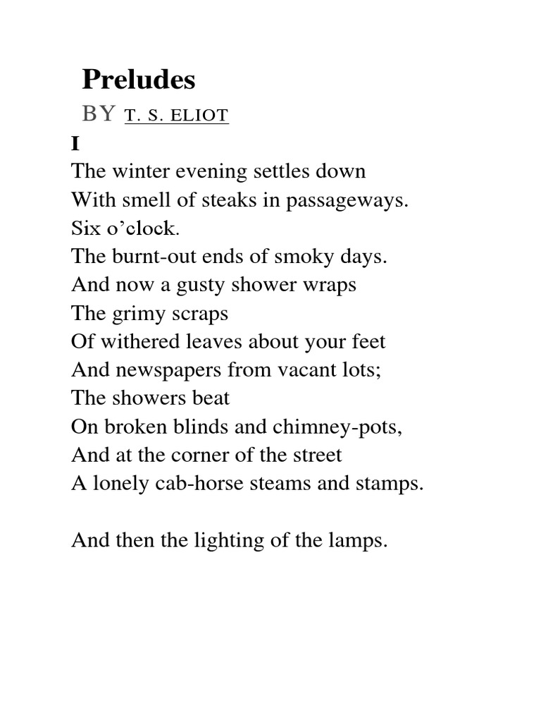 T.S. Eliot's "Preludes" Analysis | PDF