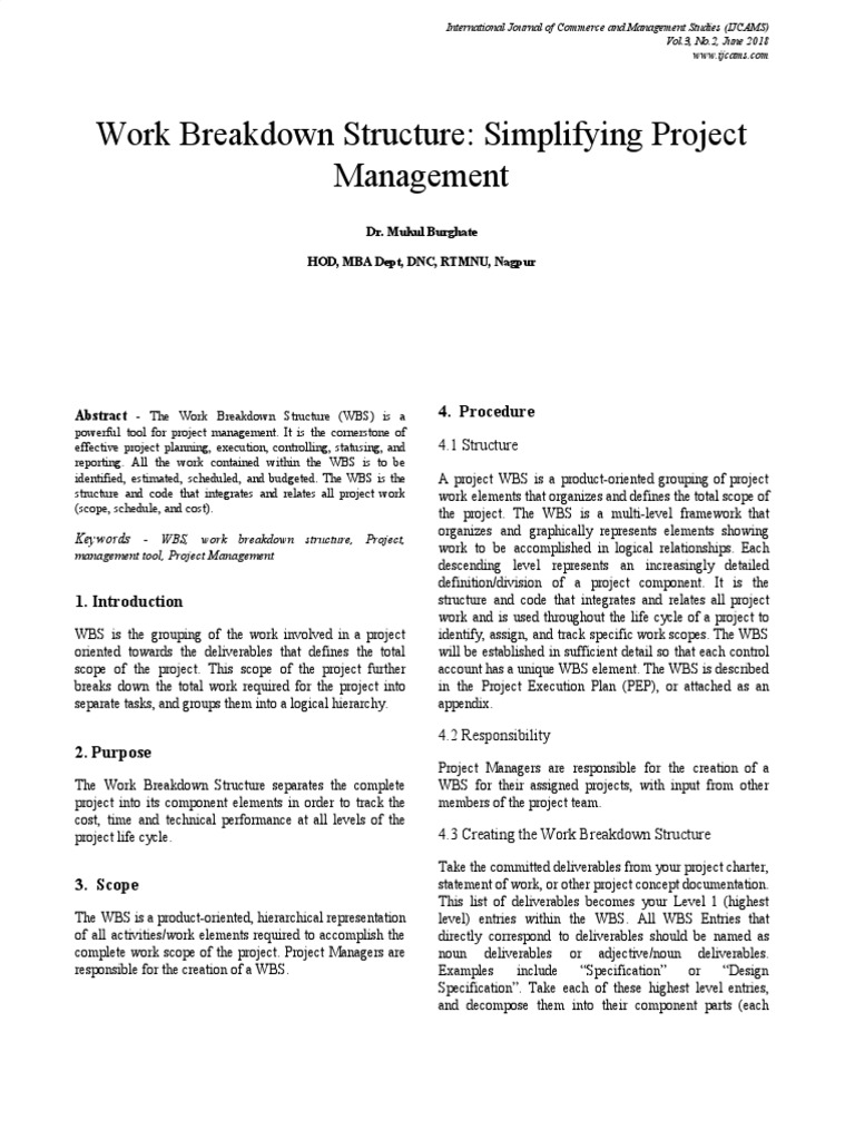 Work Breakdown Structure: Simplifying Project Management | PDF ...