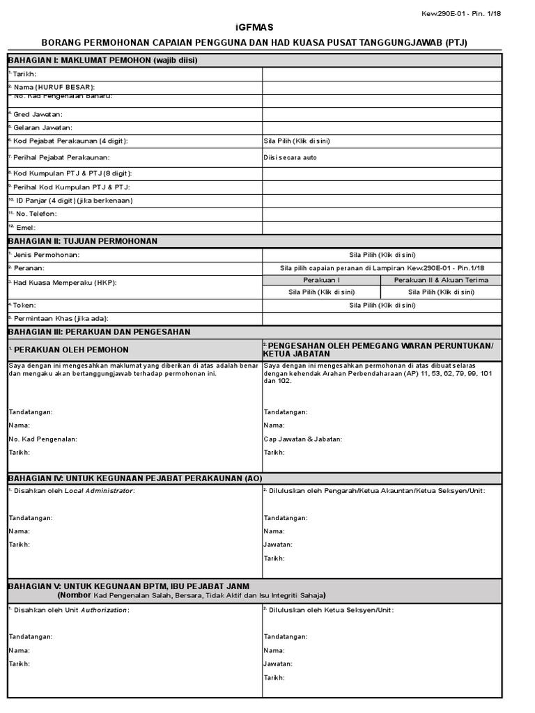 1 KEW 290E-01 Borang Permohonan Capaian Pengguna dan Had Kuasa Pusat ...