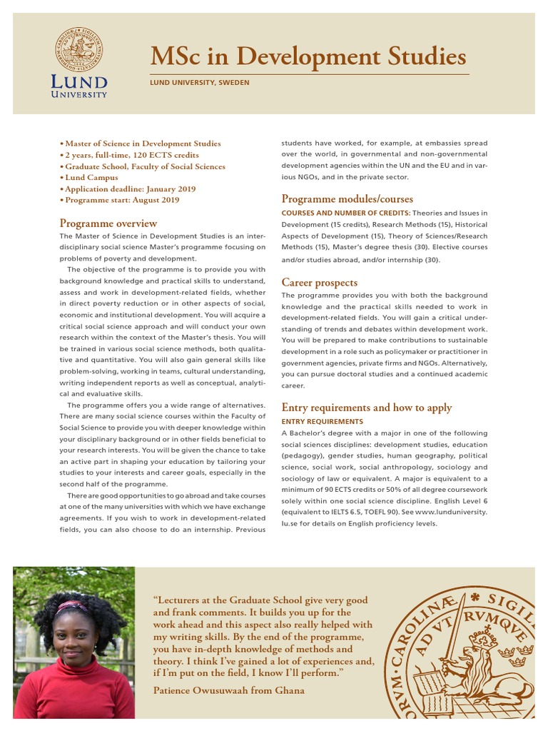 MSC in Development Studies at Lund University | PDF | Academic Degree ...