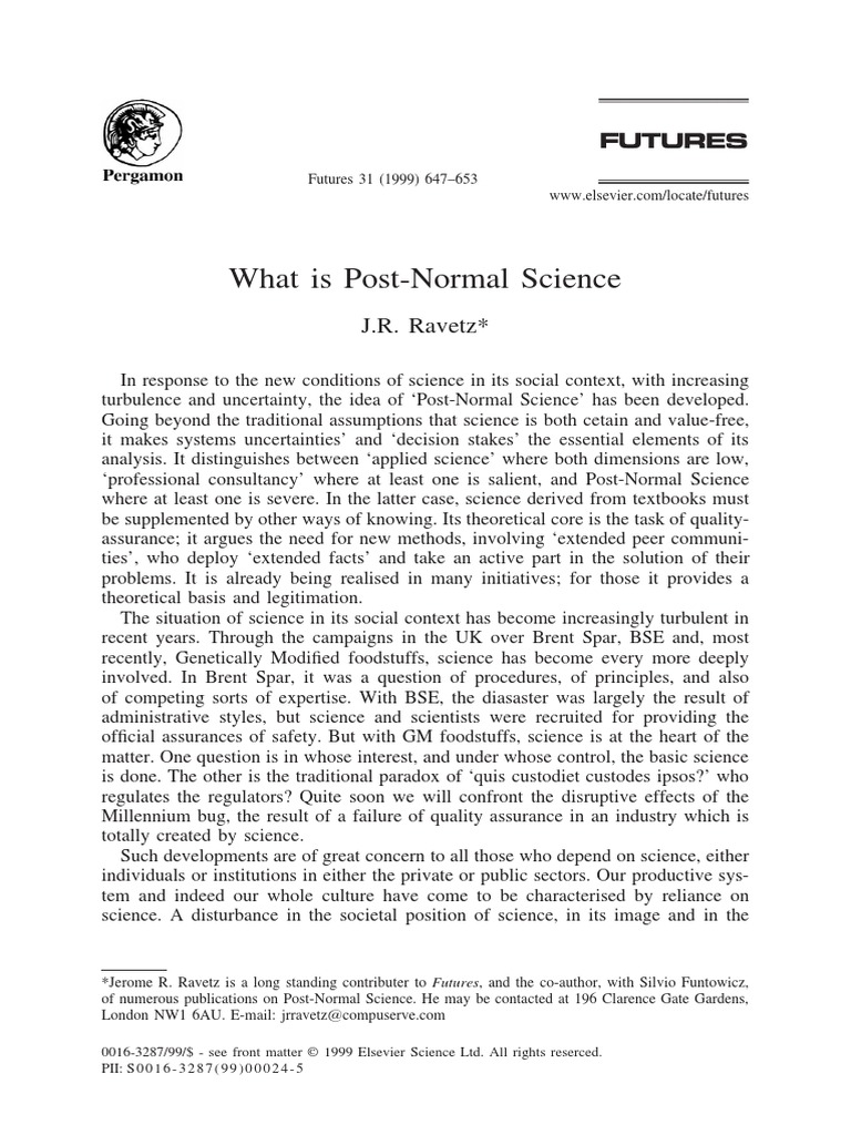 What Is Post-Normal Science: J.R. Ravetz | PDF | Science | Expert