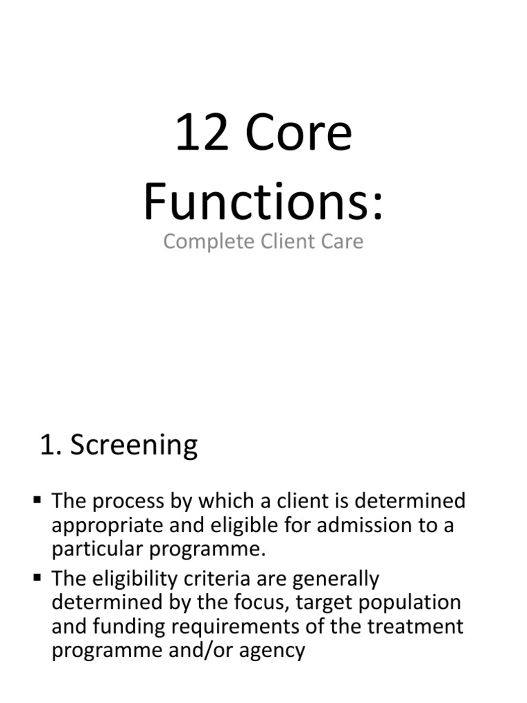 12 Core Functions | PDF | Intervention (Counseling) | Substance Abuse