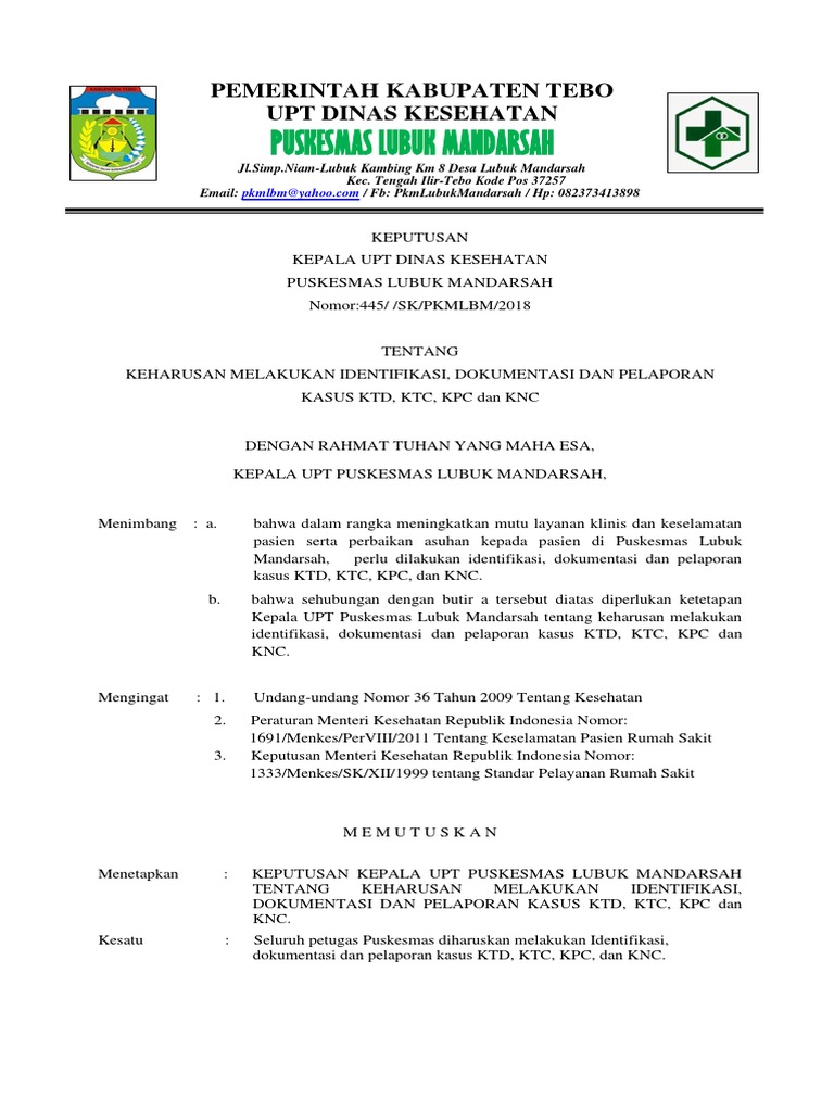 9 1 1 Ep 5 SK Tentang Keharusan Melakukan Identifikasi Dekumentasi Dan Pelaporan Kasus KTD KPC ...