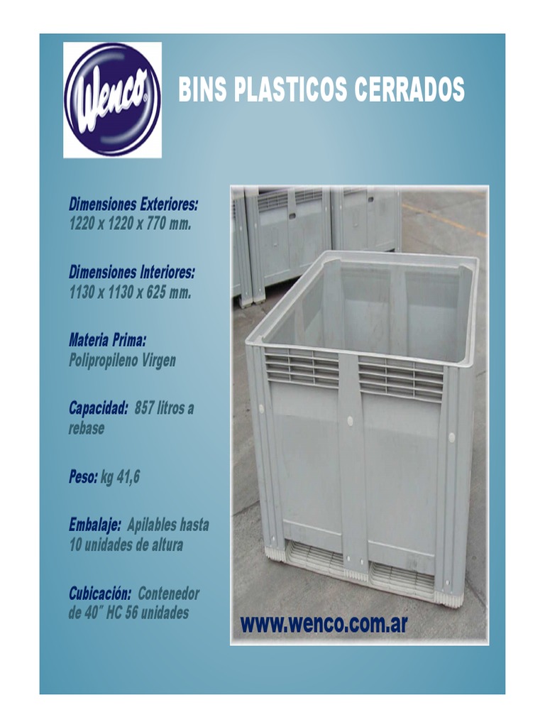Dimensiones y peso de bins plásticos | PDF