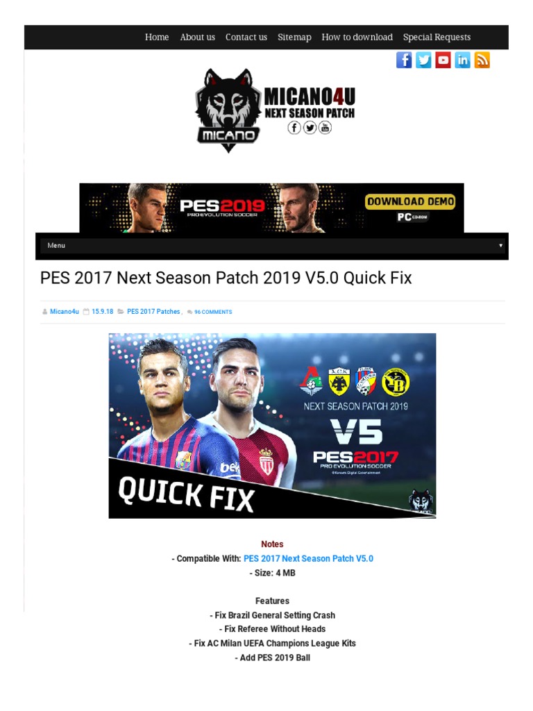 PES 2017 Next Season Patch 2019 V5.0 Quick Fix | PDF | Association ...