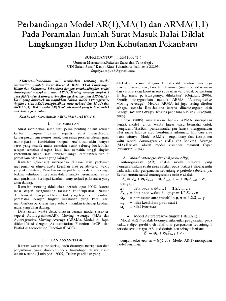 Perbandingan Model AR, MA, dan ARMA | PDF