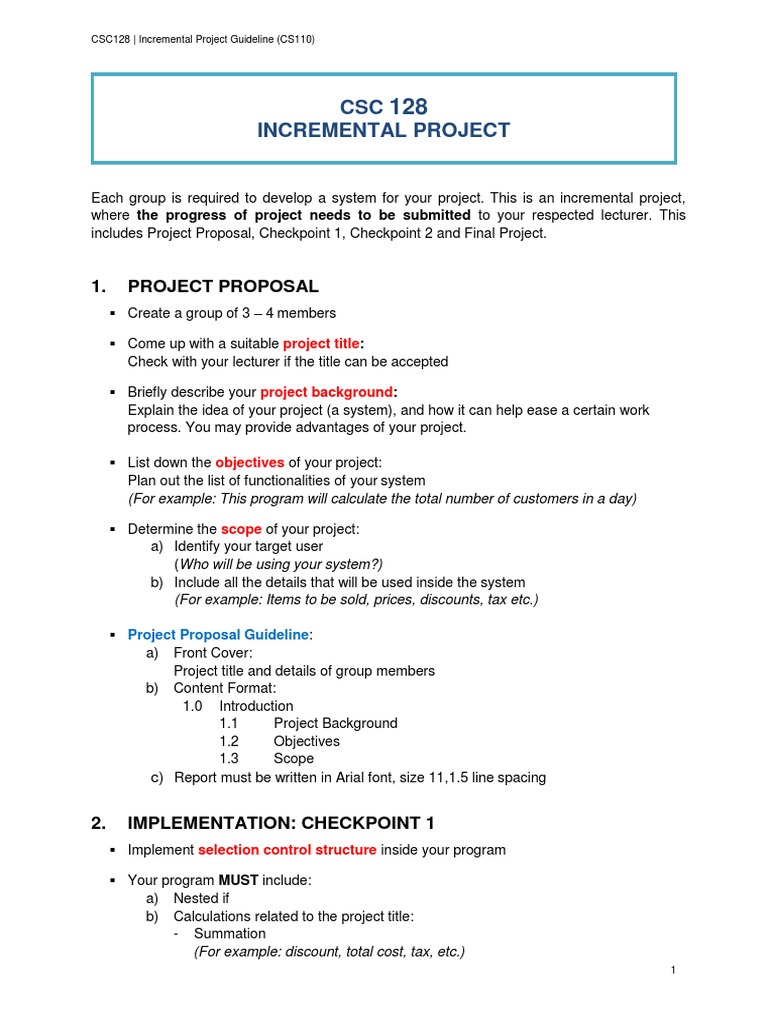 Incremental Project Guideline (CS110) Terengganu | PDF | Subroutine | C (Programming Language)