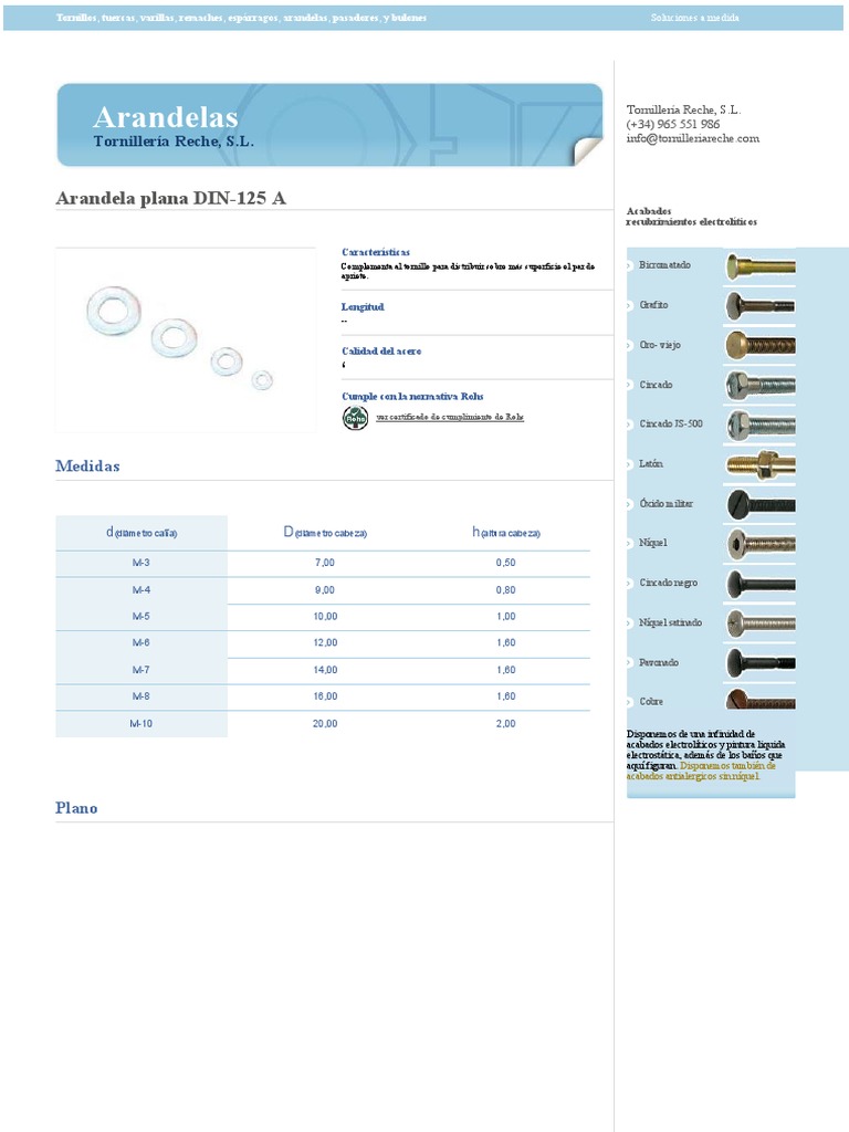 Ficha Producto Arandela Plana Din 125 A | PDF | Tornillo | Rieles