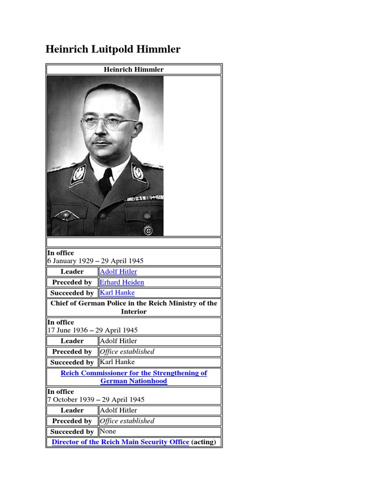 Heinrich Himmler: Nazi Leader Overview | PDF