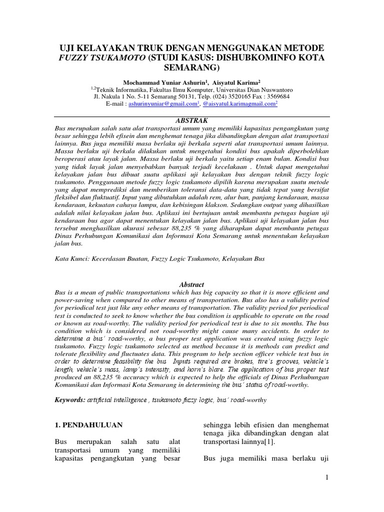 Uji Kelayakan Bus Metode Fuzzy Tsukamoto | PDF