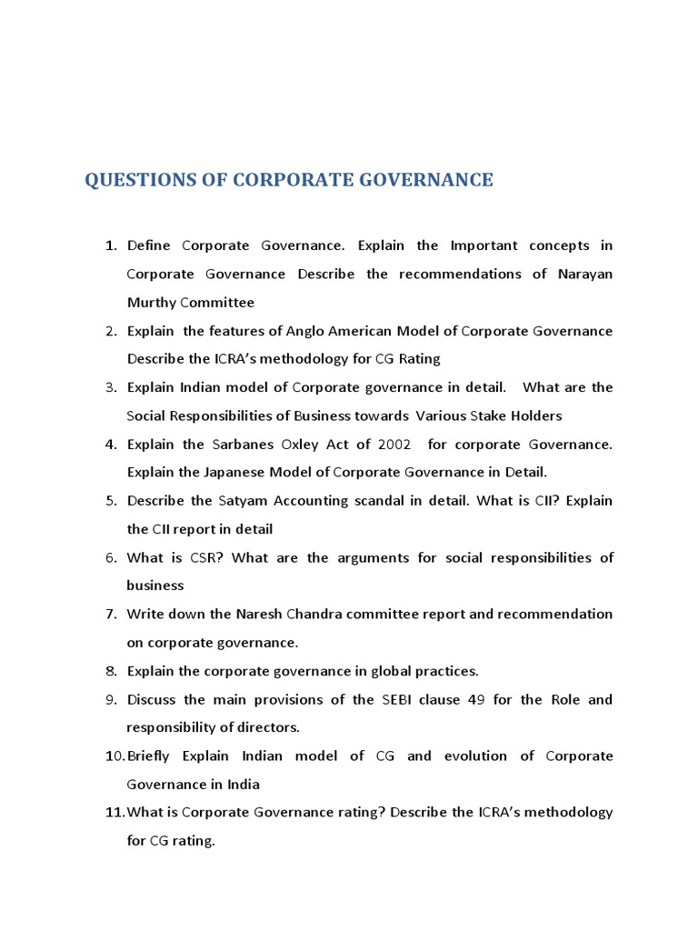 Questions of Corporate Governance | PDF | Corporate Governance | Governance