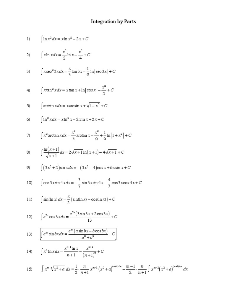 Calculus: Integration by Parts | PDF | Geometric Measurement ...