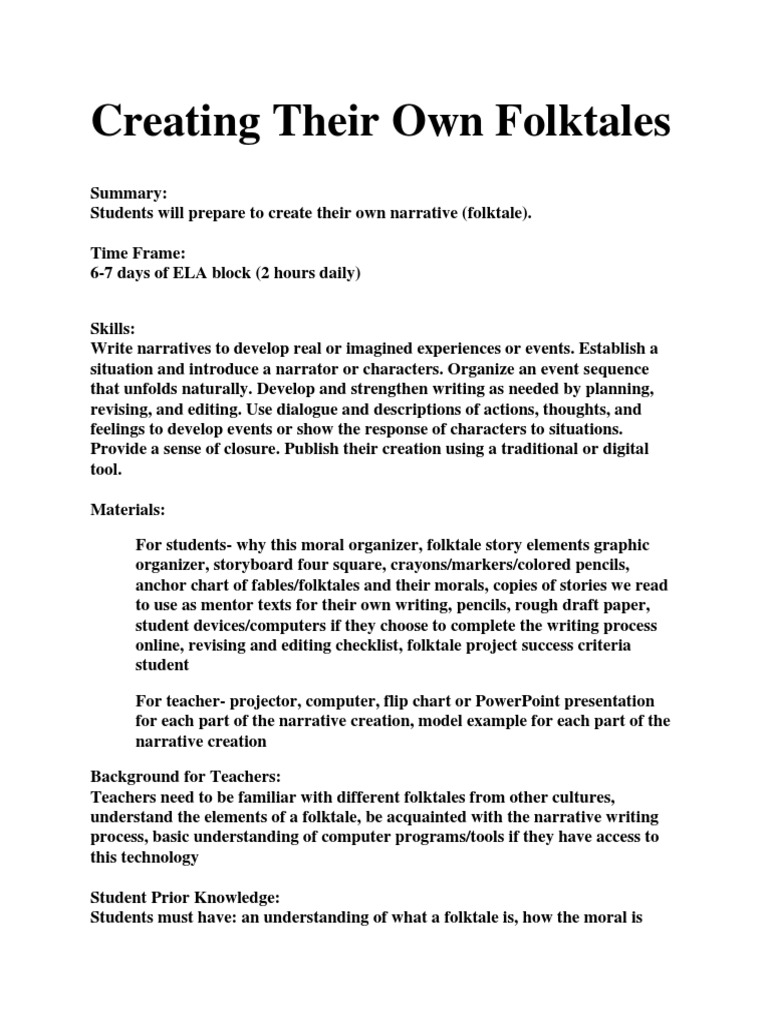 Lesson 3 For Tellecollab Project Create Own Folktale | PDF | Fable ...