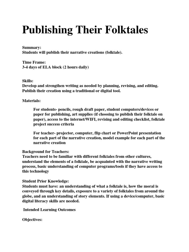 Folktale Publishing for Students | PDF | Folklore | Teachers