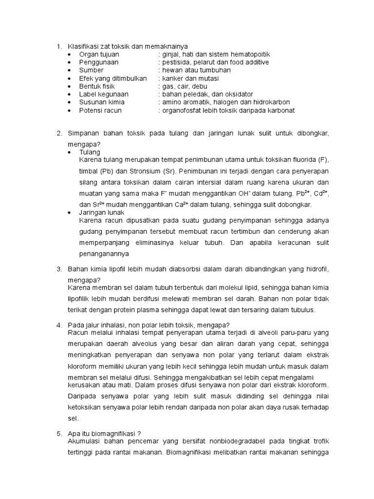 Klasifikasi Zat Toksik Dan Memaknainya | PDF