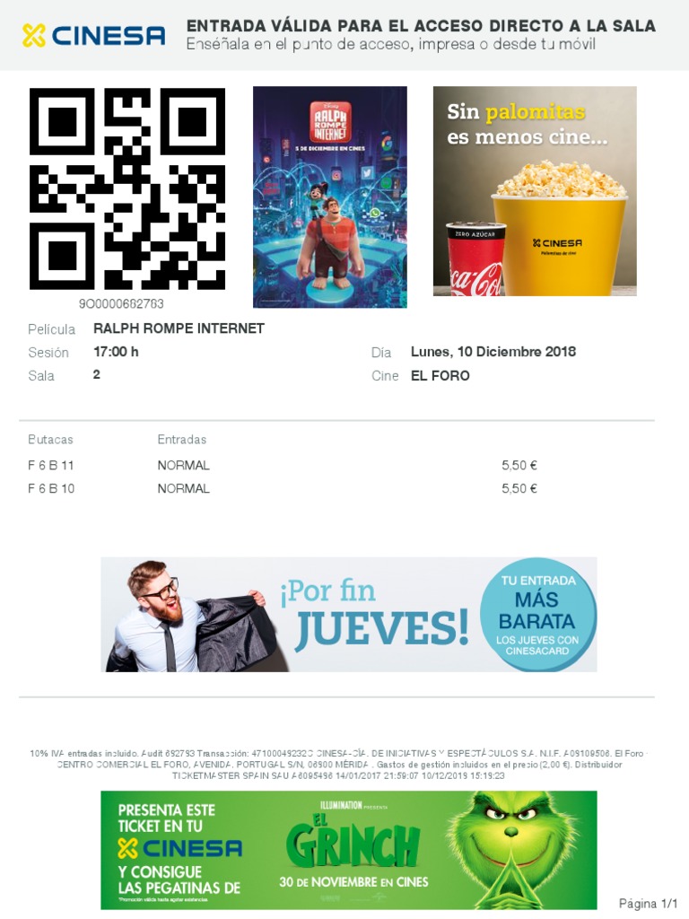 Entradas y Bar Cinesa | PDF
