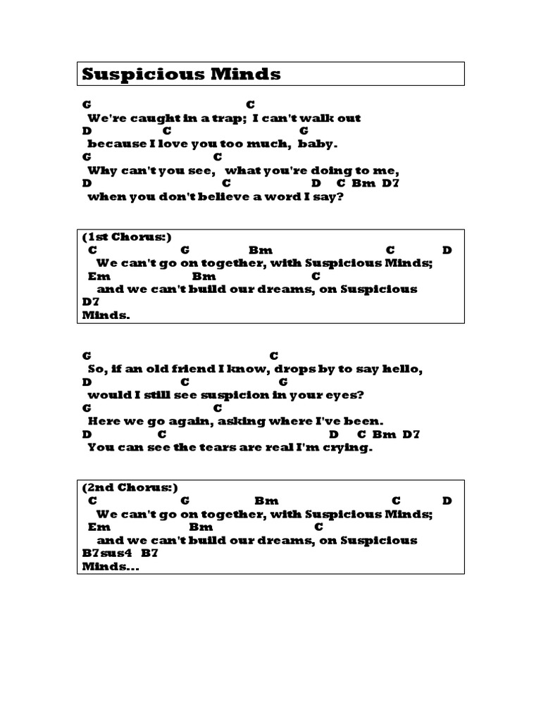 Suspicious Minds Lyrics Overview | PDF