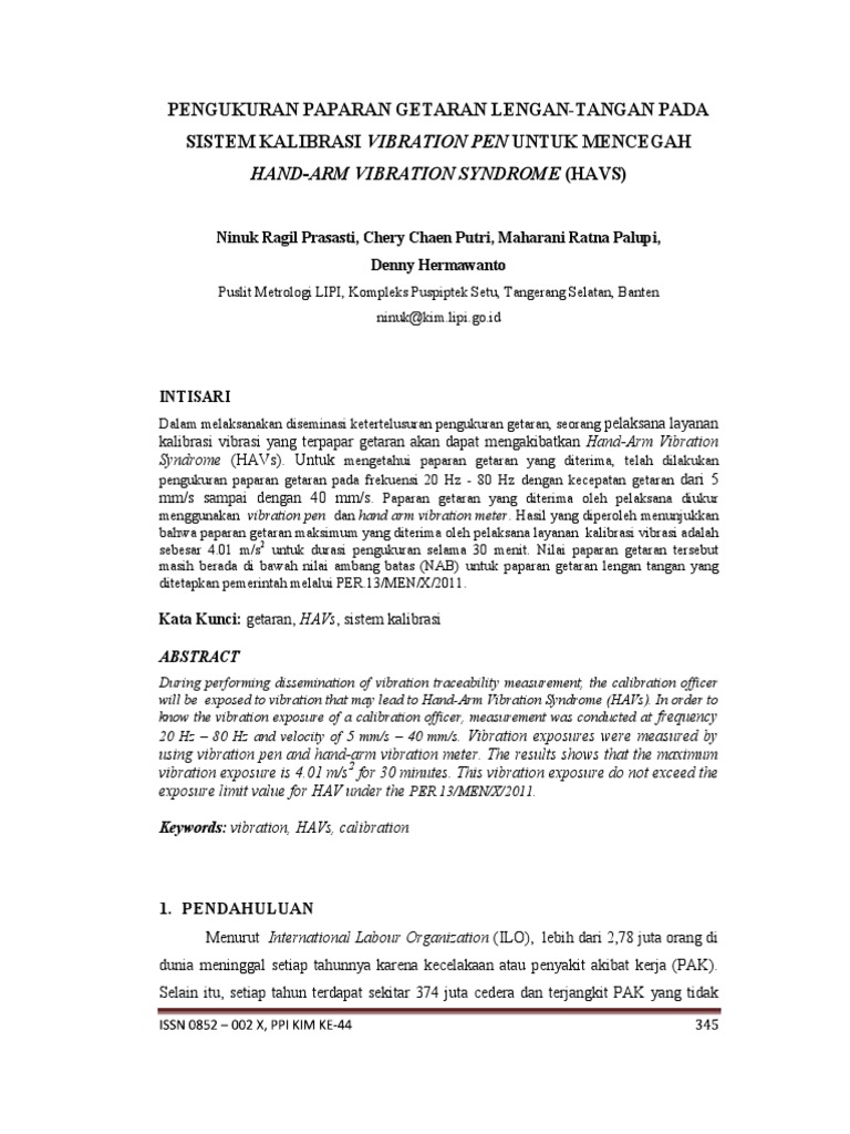 Pengukuran Paparan Getaran Lengan-Tangan Pada Sistem Kalibrasi ...