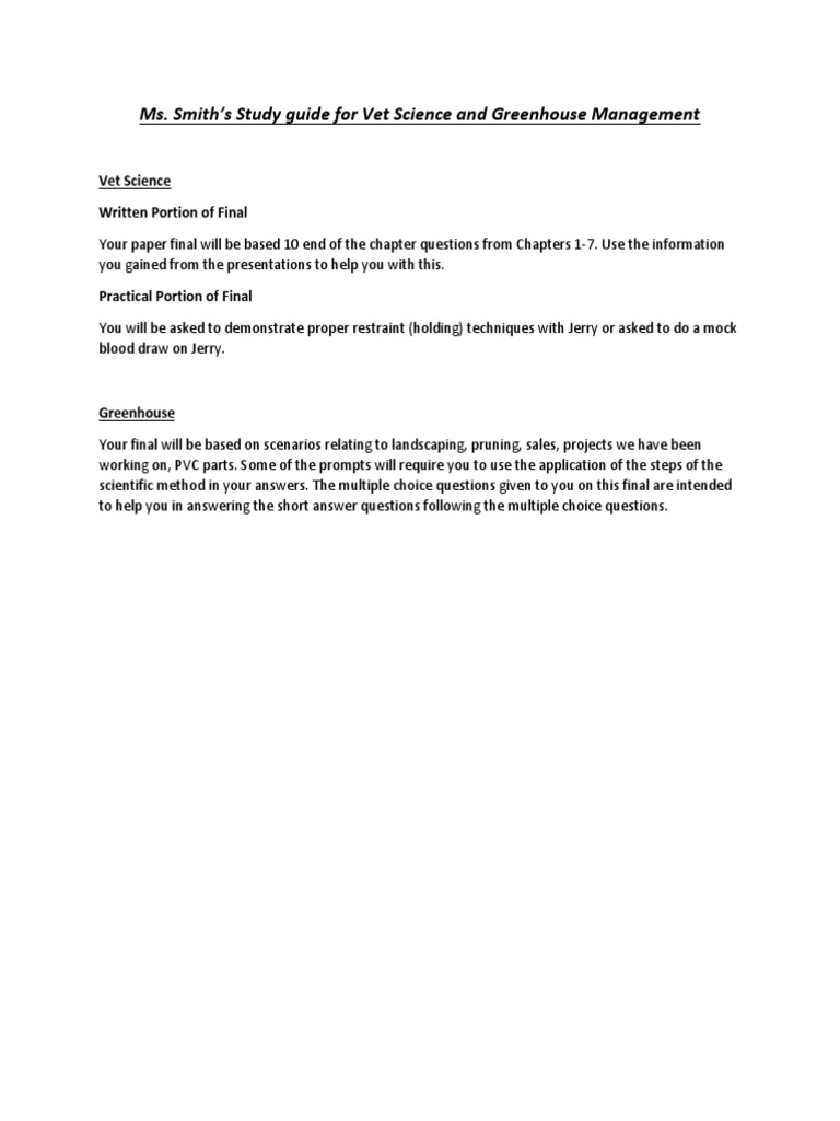 Vet Science and Greenhouse Final Guide | PDF | Career & Growth
