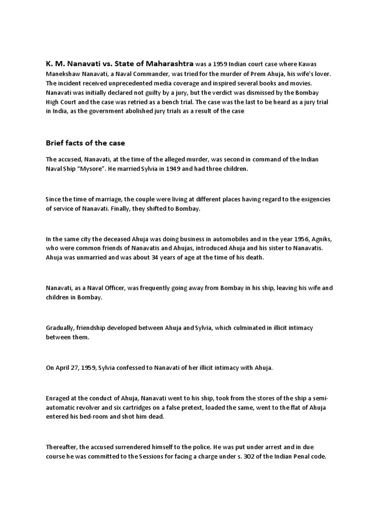 Nanavati Case: Murder of Prem Ahuja | PDF | Constitution | Public Sphere