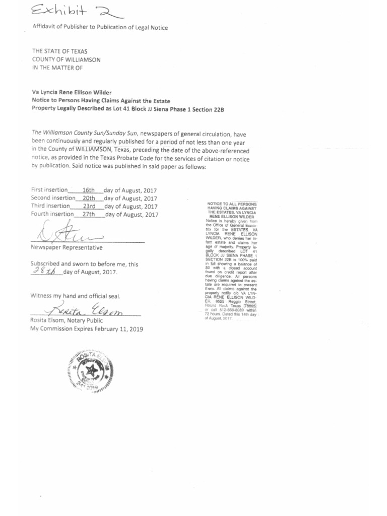 Affidavit of Publisher To Publication of Legal Notice | PDF