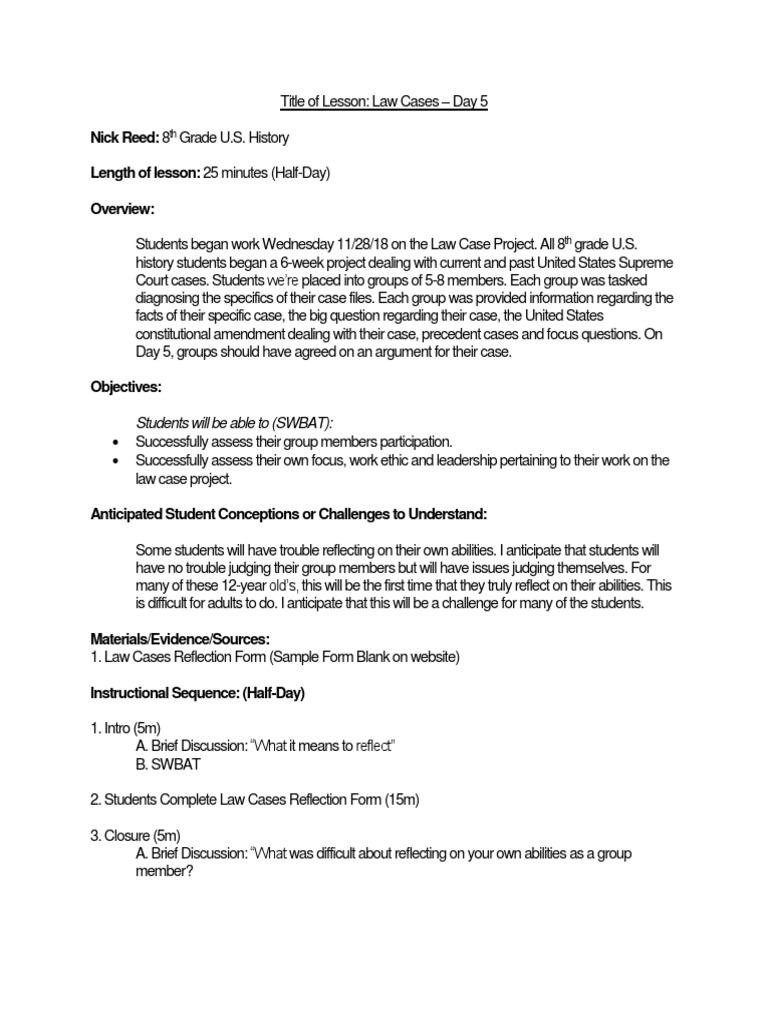 Day 5 Law Case Project Reflection | PDF