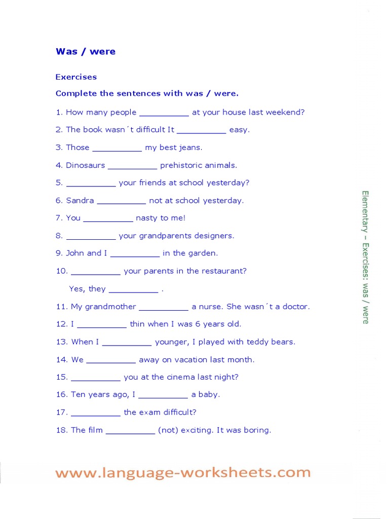 Was/Were Exercises for Elementary Learners | PDF | Leisure